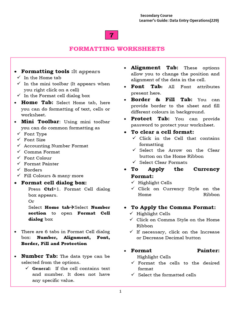 Lesson 7 - Learners Guide | PDF | Spreadsheet | Software