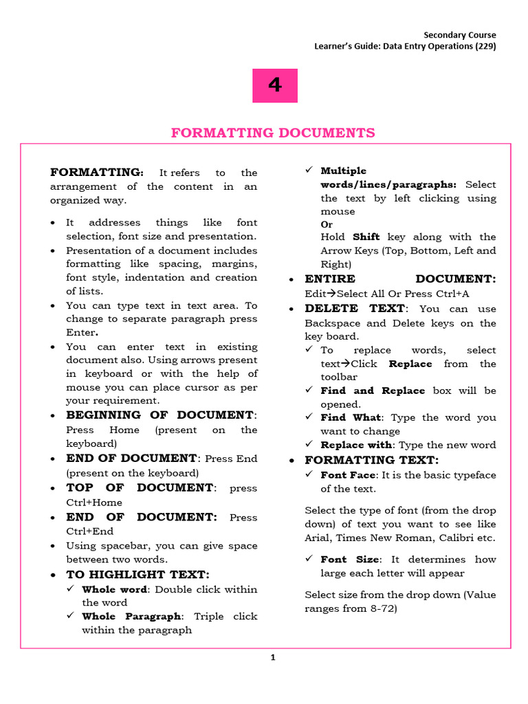 Lesson 4 - Learners Guide | PDF | Computer Keyboard | Paragraph Lesson 4 - Learners Guide | PDF | Computer Keyboard | Paragraph