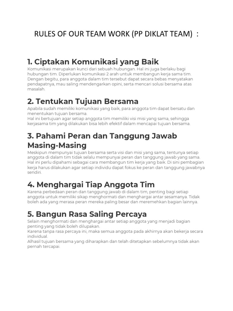 PP Diklat Team Rules | PDF
