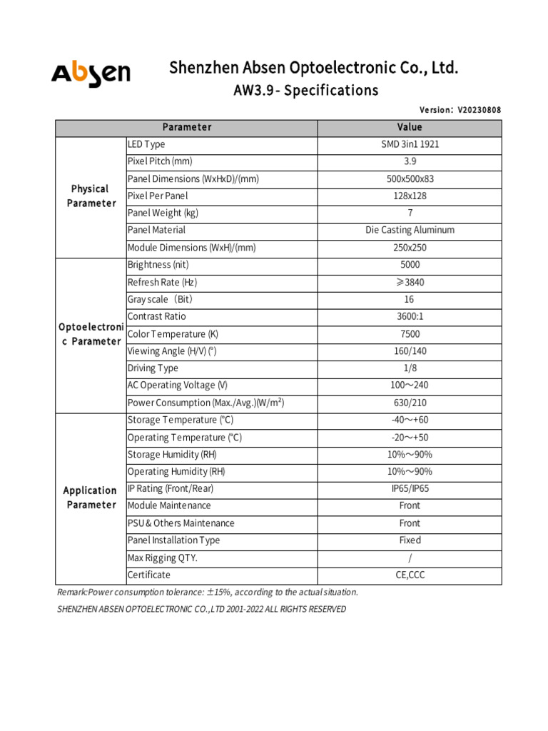 LED Display Panel Specs | PDF | Electronic Engineering | Information ...