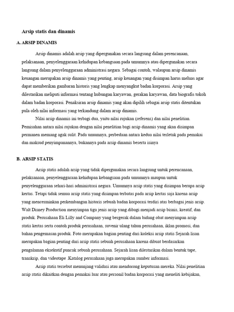 Arsip Statis Dan Dinamis | PDF