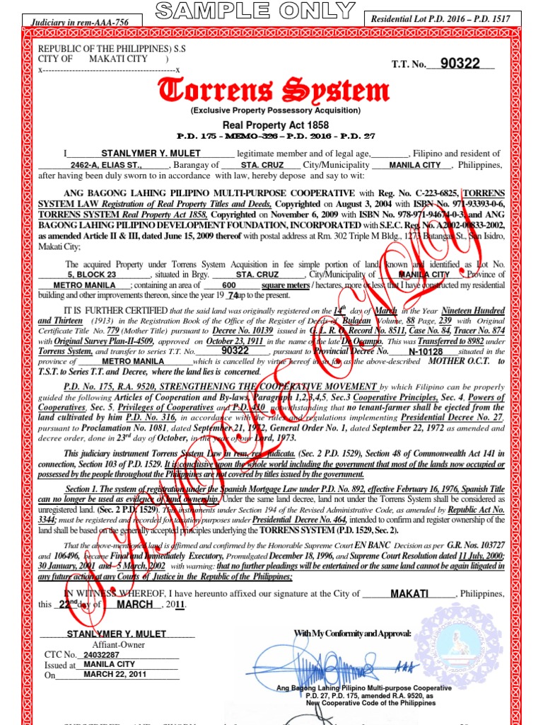 Possessory Document (Sample Only) | PDF | Government | Justice