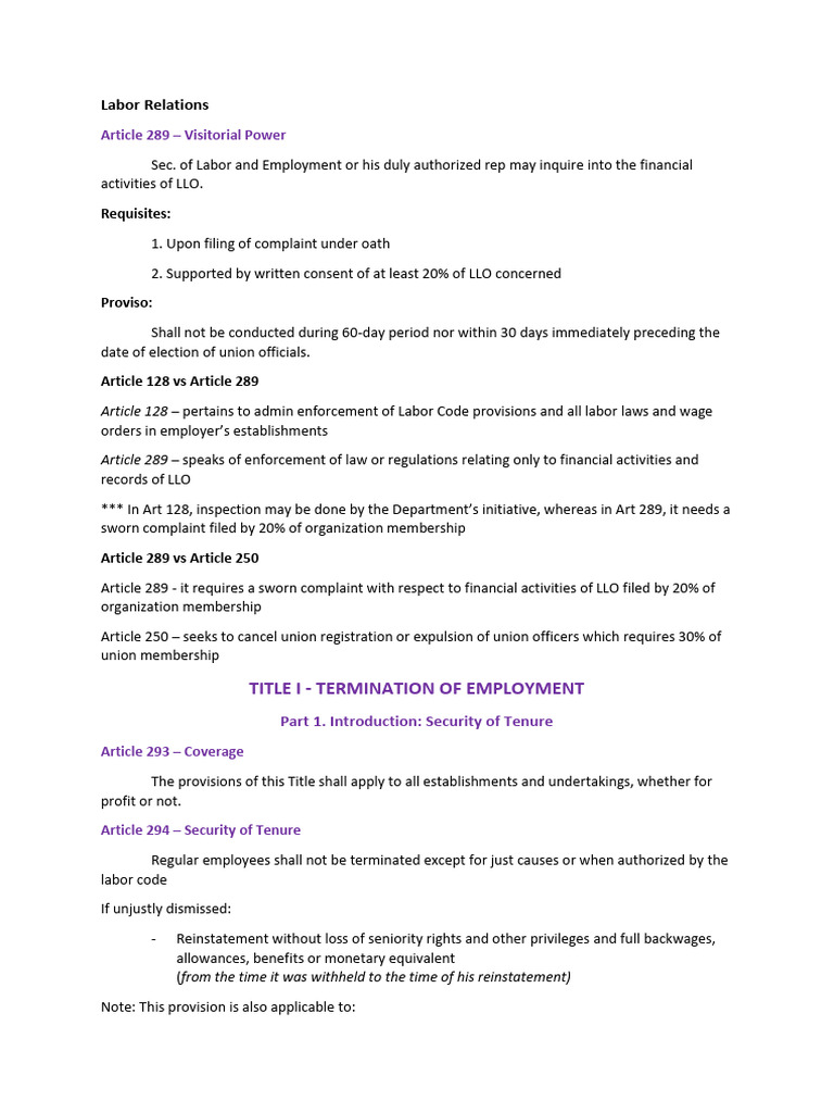 Labor Relations - Notes For Finals | PDF | Employment | Legal Liability