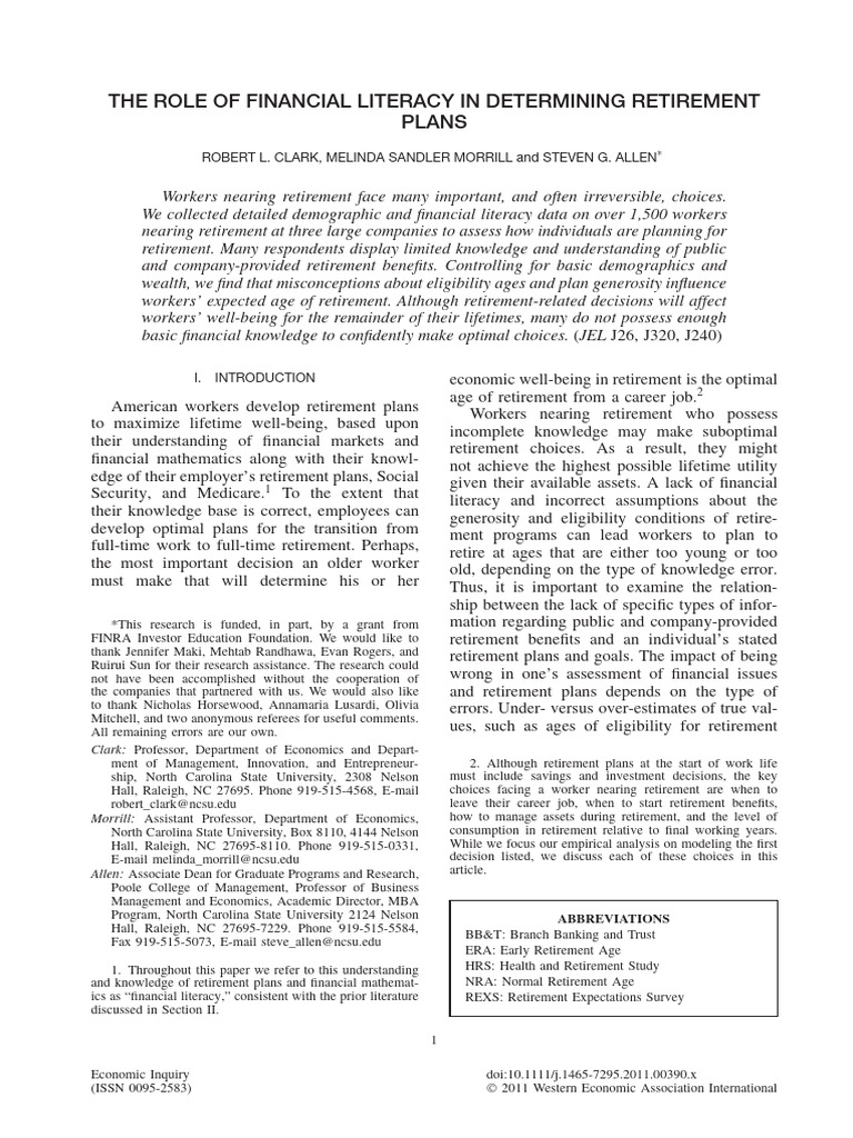 The Role of Financial Literacy in Determining Retirement | PDF ...