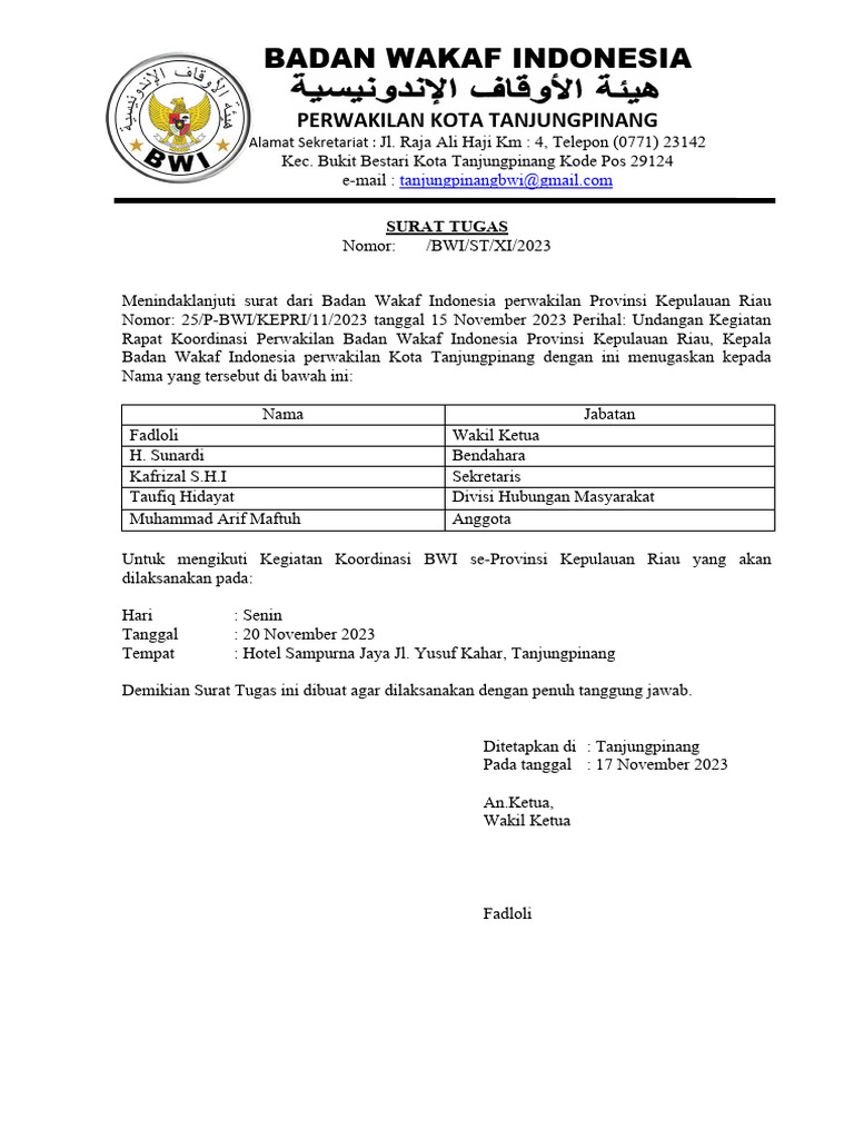 Surat Tugas Bwi | PDF