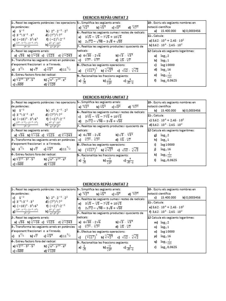 Exercicis Repàs Unitat 2 - 4t ESO | PDF