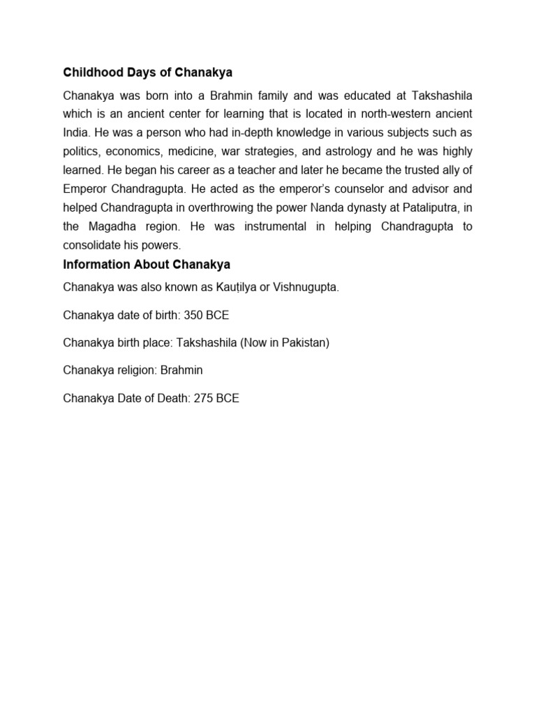 Chanakya's Early Life & Legacy | PDF | Philosophy | History