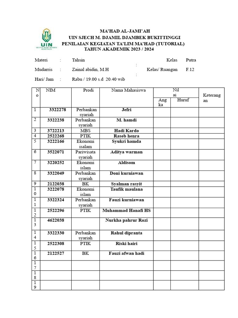 Penilaian Kegiatan Tutorial 2023 - 2024 | PDF