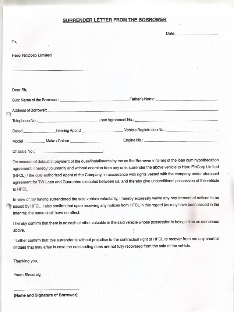 Hero Surrender Latter | PDF