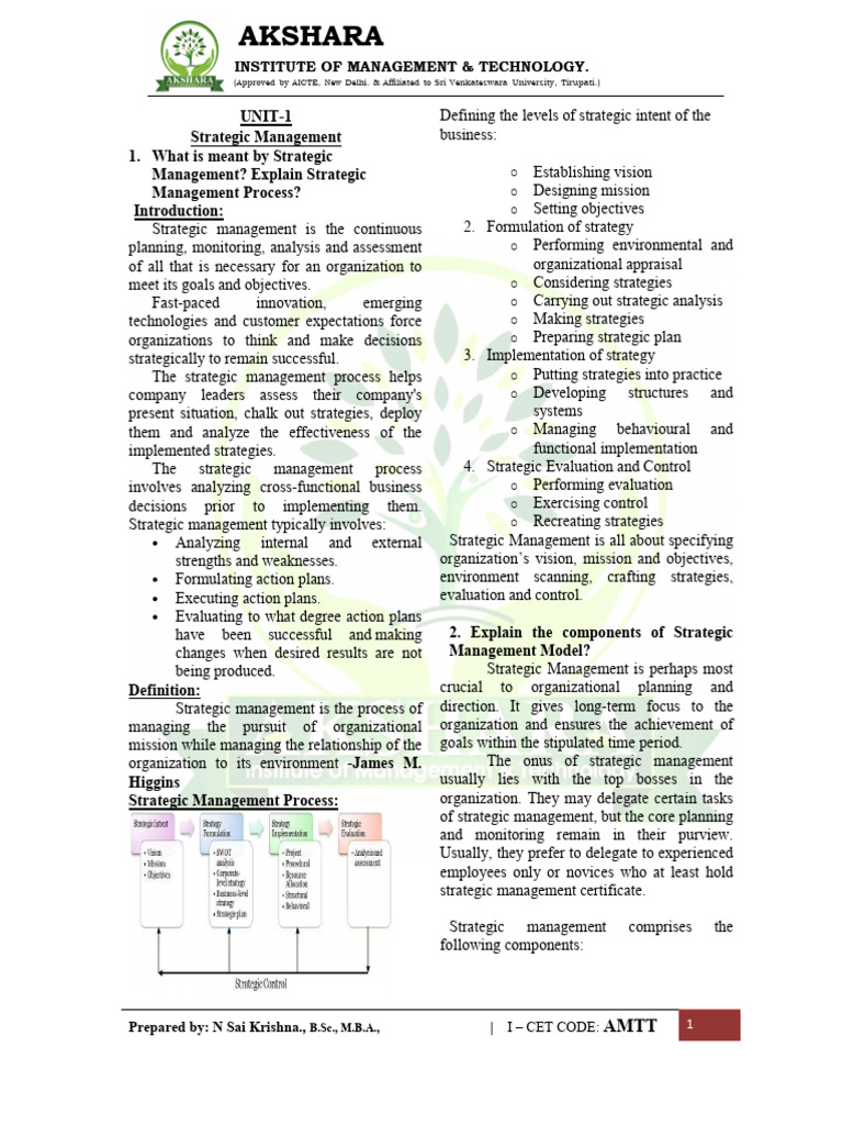 402 - Strategic Management Short Notes (N Sai Krishna) | PDF ...
