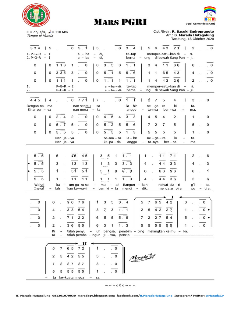 Lagu Koor Mars PGRI (Versi SATB) | PDF