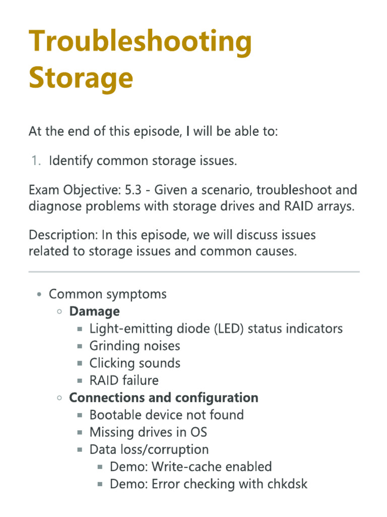 Comptia Aplus2201101 5 5 1 Troubleshooting Storage | PDF