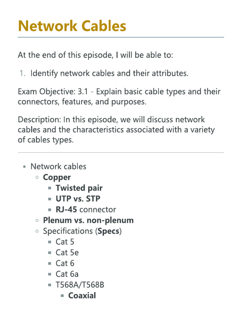 Comptia Aplus2201101 3 1 1 Network Cables | PDF
