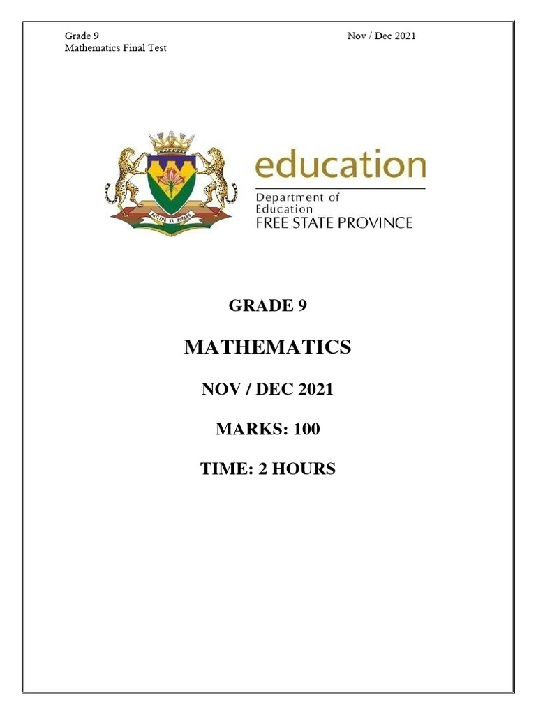 2021 GRADE 9 MATHEMATICS NOV 2021 TEST Final Mod - 211110 - 085100 ...
