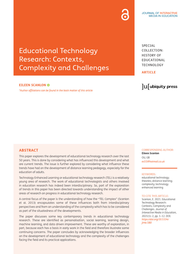 Educational Technology Research Contexts Complexit | PDF | Educational Technology | Learning