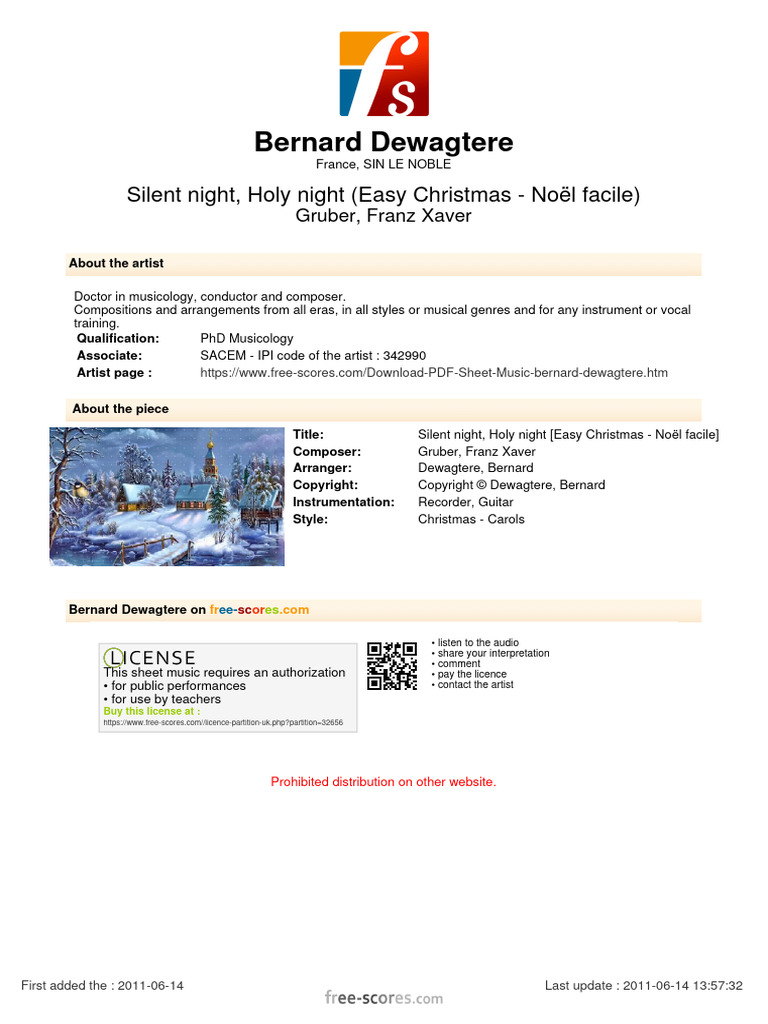 Gruber Franz Xaver Douce Nuit Sainte Nuit | PDF | Composers | Sound