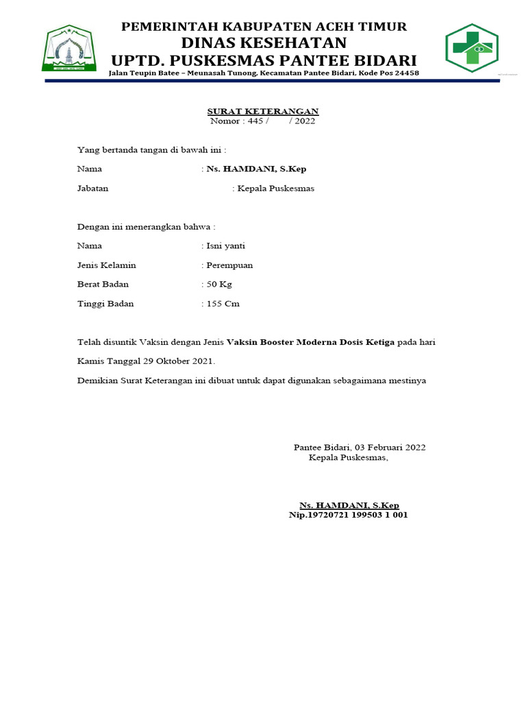 Surat Keterangan Vaksin Pdf