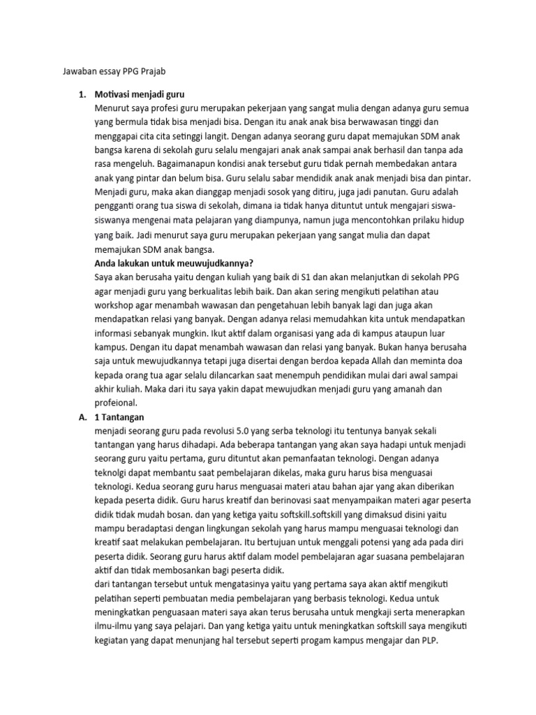 Jawaban Essay PPG Prajab | PDF | Karier & Perkembangan