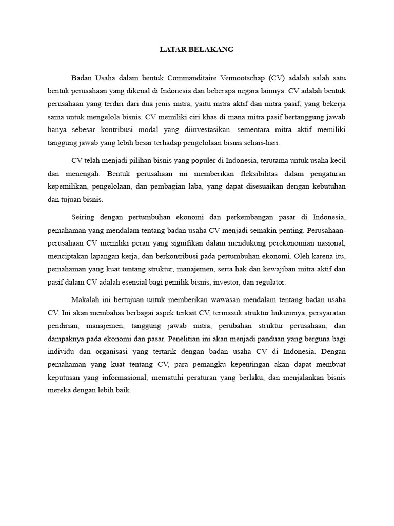 Memahami Commanditaire Vennootschap | PDF