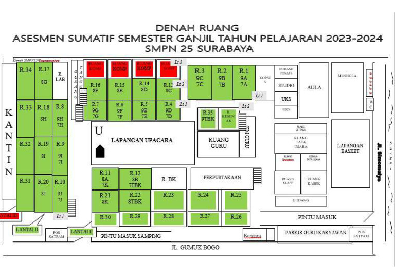 Denah Ruang Asesmen Sumatif Akhir Semester Ganjil 2023-2024 | PDF
