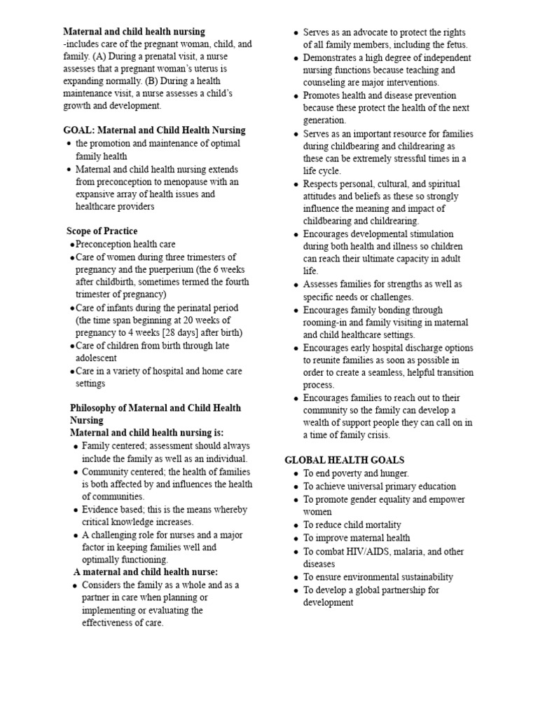 Maternal and Child Health Nursing Overview | PDF | Pregnancy | Maternal ...