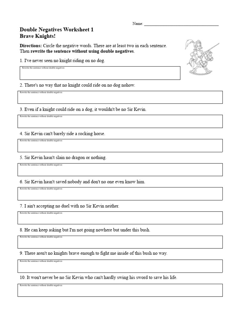 Double Negatives Worksheet 01 | PDF