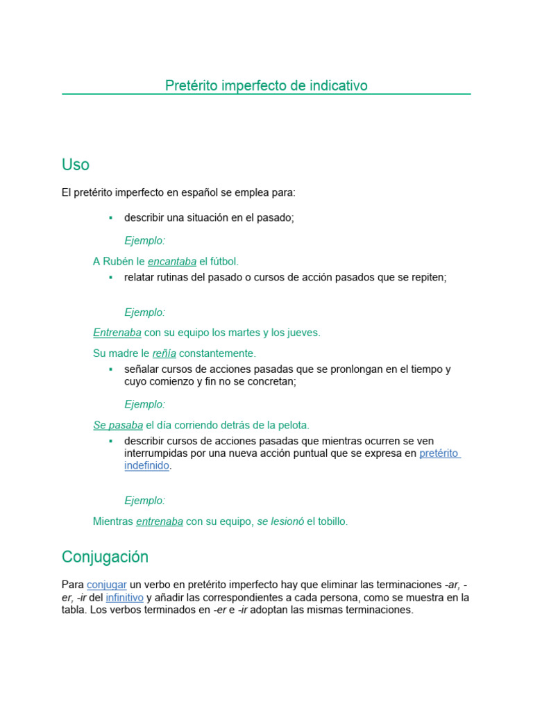 Pretérito Imperfecto de Indicativo | PDF | Verbo | Lingüística