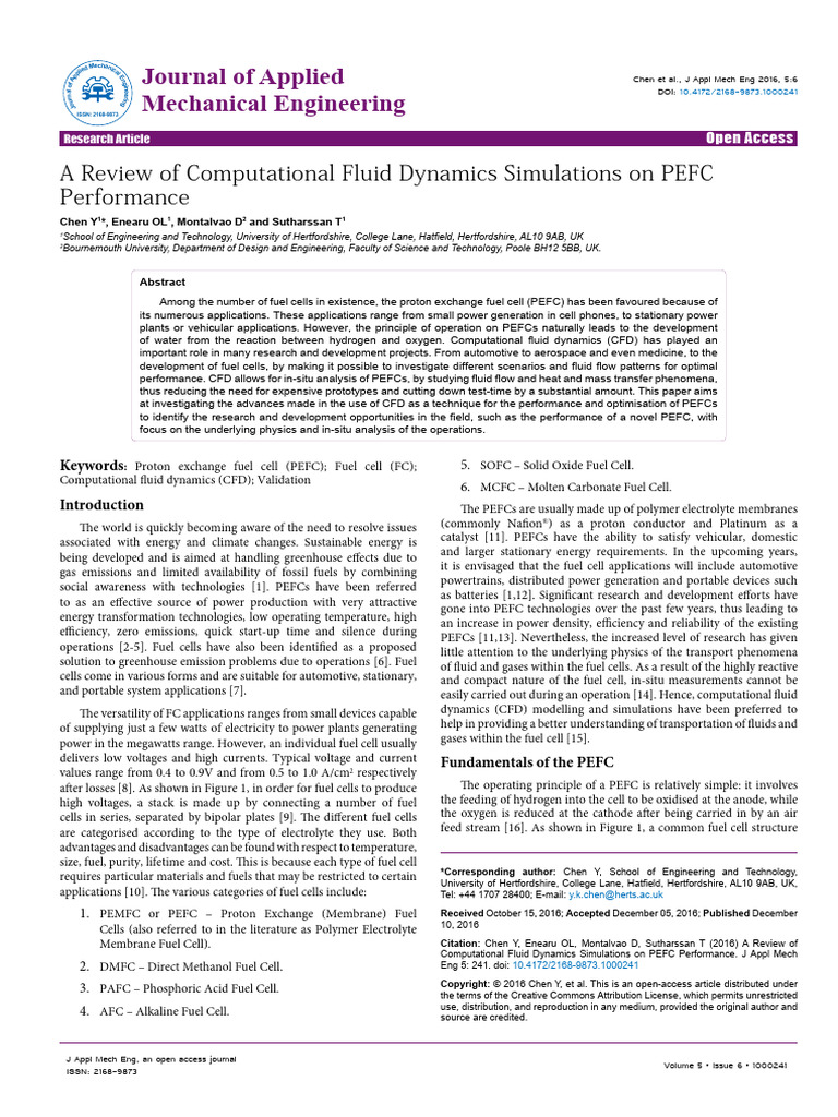 A Review of Computational Fluid Dynamics Simulations On PEFC | Download Free PDF | Fuel Cell ...