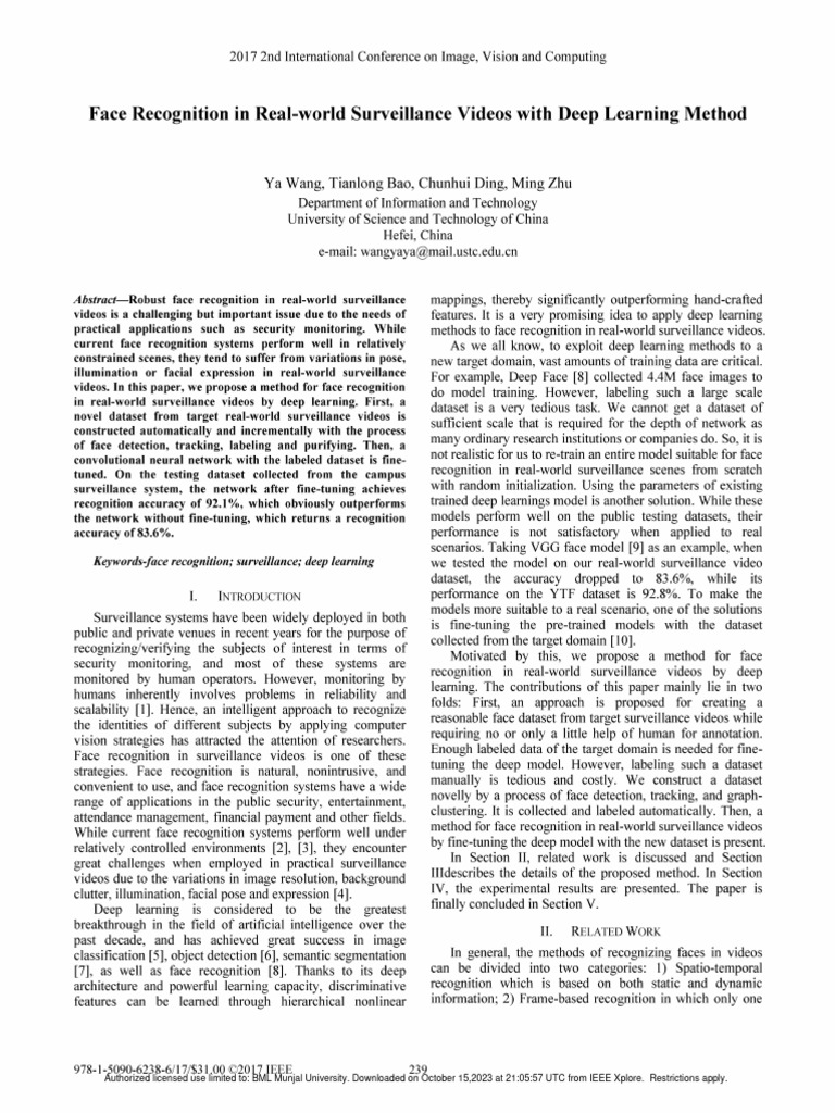 Face Recognition in Real-World Surveillance Videos With Deep Learning Method | PDF | Deep ...