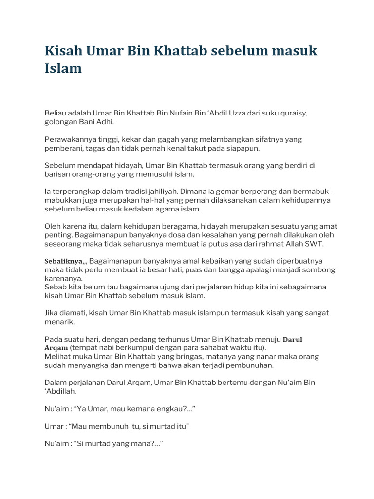 Kisah Umar Bin Khattab Perbedaan Sebelum Dan Sesudah Masuk Islam Pdf