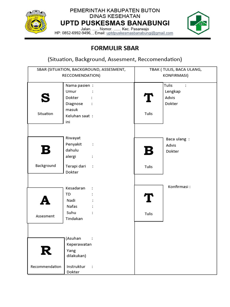 Formulir Sbar Dan Tbak | PDF
