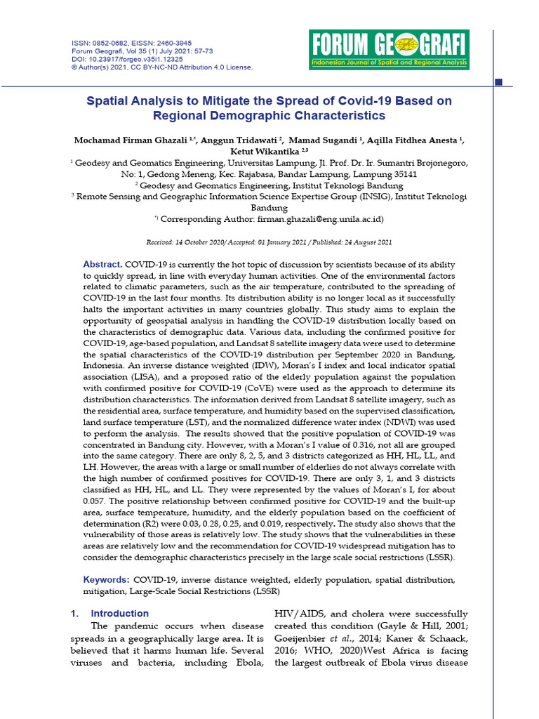 Spatial Analysis To Mitigate The Spread of Covid-19 Based On Regional Demographic ...