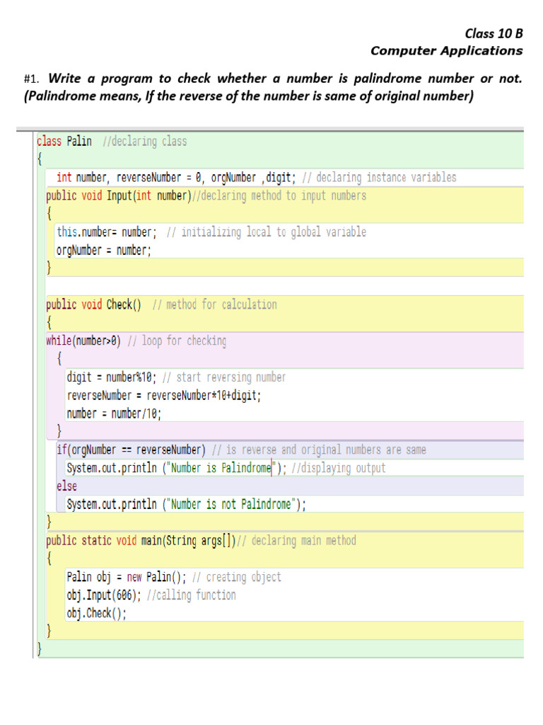 Write A Program To Check Whether A Number Is Palindrome Number or Not | PDF