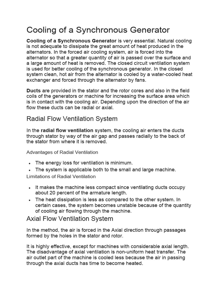 Cooling of A Synchronous Generator | PDF | Electric Generator ...