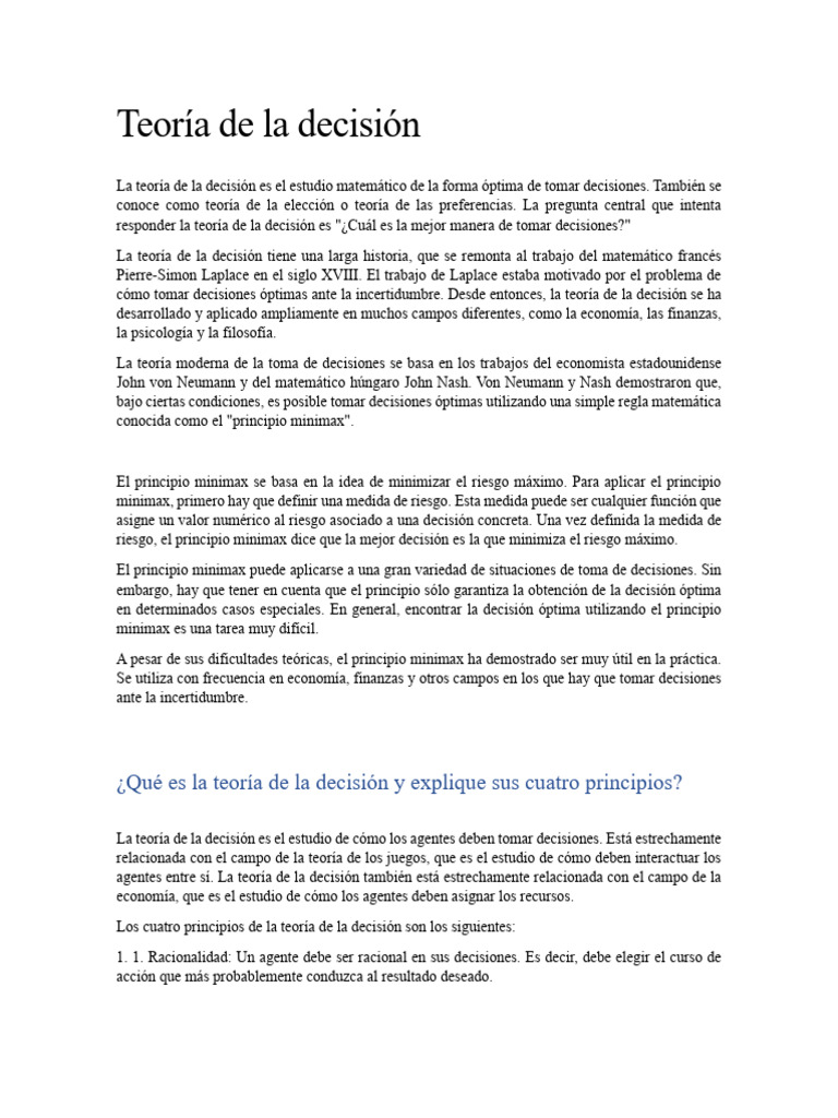 Teoría de La Decisión | PDF | Teoría de decisiones | Matemáticas