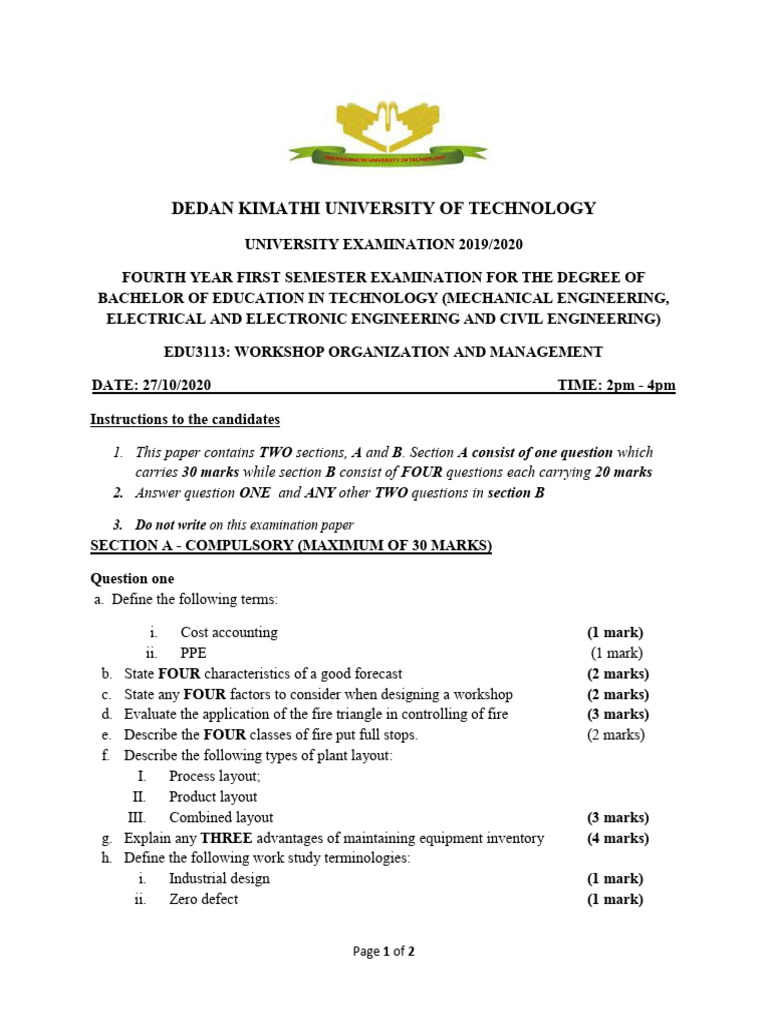 Edu3113 Workshop Organization and Management 2020 | PDF | Engineering ...