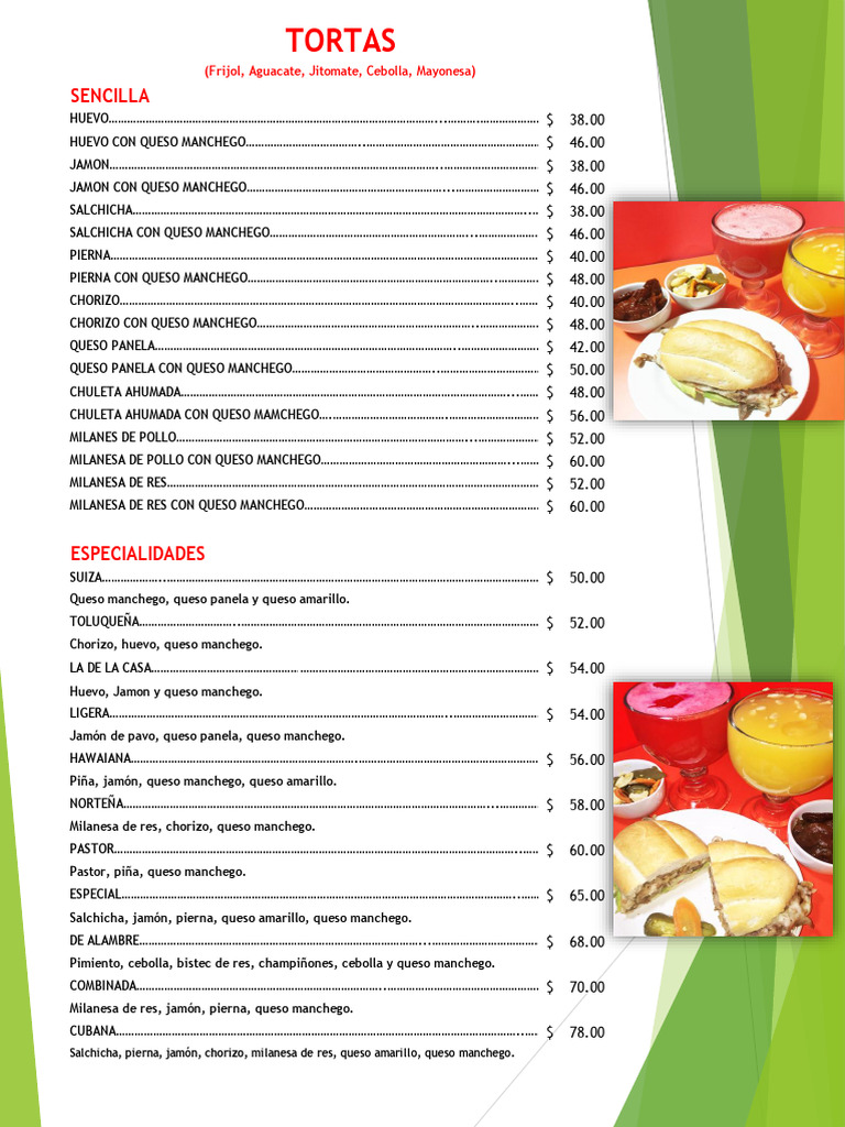 Menu La Gloria | PDF | ensalada | Alimentos