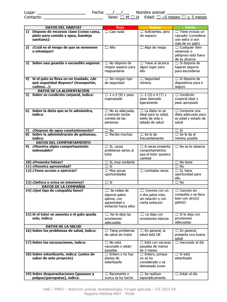 Evaluación de Bienestar Felino | PDF