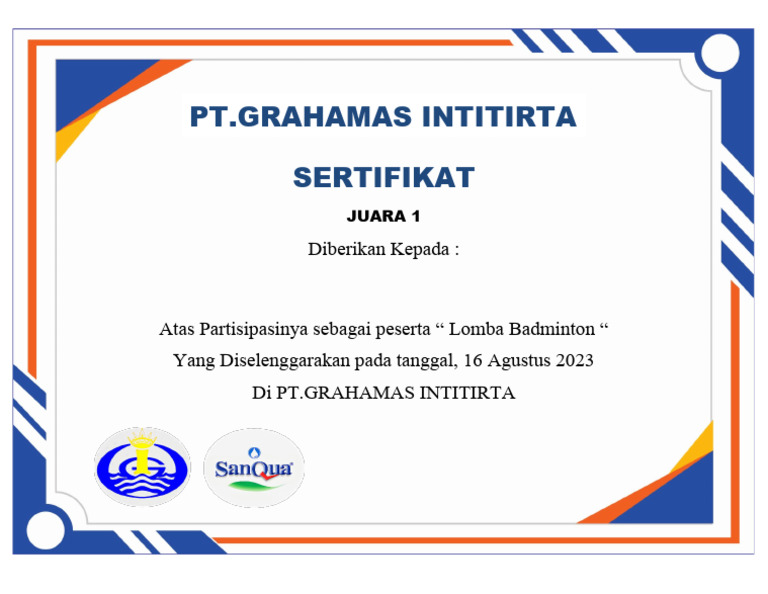 Sertifikat Juara Lomba Badminton 2023 | PDF