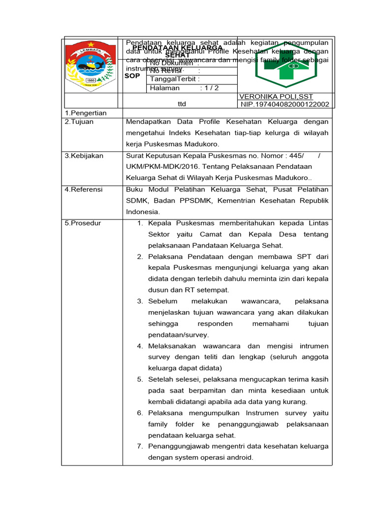 Sop Pendataan Keluarga Sehat F | PDF | Kesehatan Holistik | Sains & Matematika