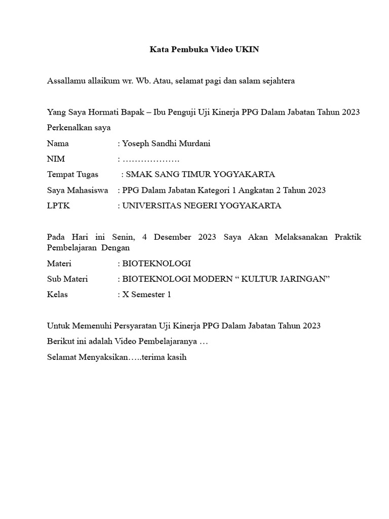 Kata Pembuka Video UKIN | PDF