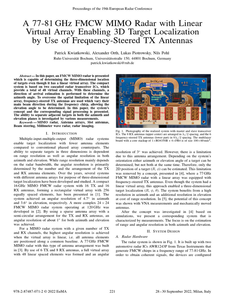 A 77-81 GHZ FMCW MIMO Radar With Linear Virtual Array Enabling 3D ...