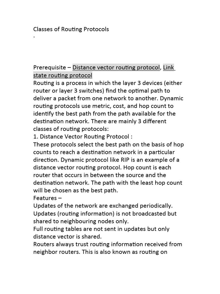 Classes of Routing Protocols | PDF | Routing | Network Protocols