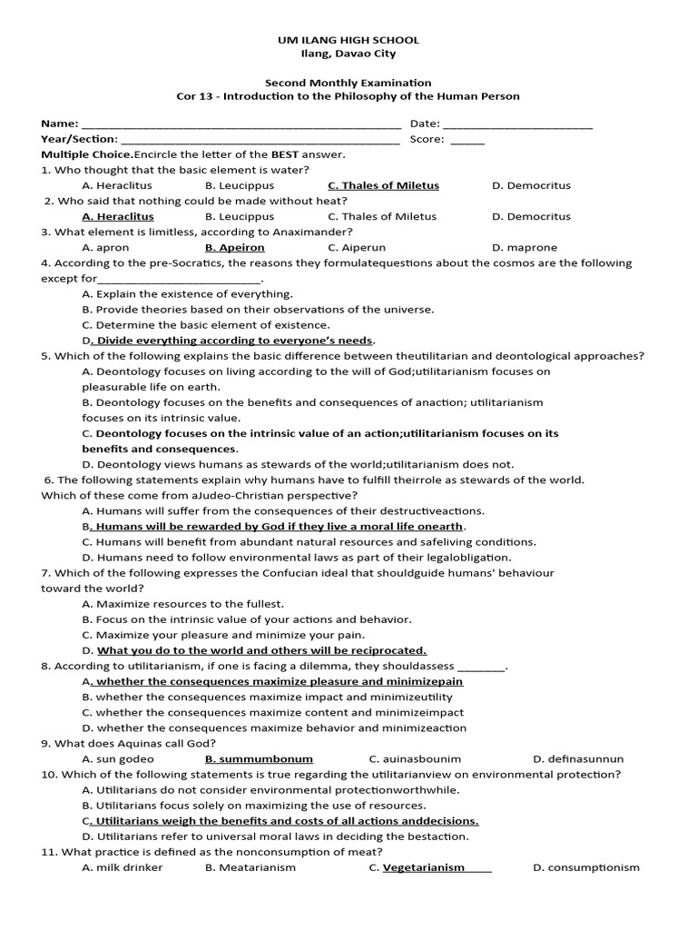 Philo Summative Test | PDF | Utilitarianism | Hedonism Philo Summative Test | PDF | Utilitarianism | Hedonism