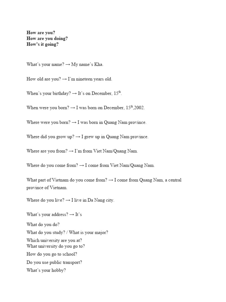 Personal Information Questions | PDF | Lifestyle