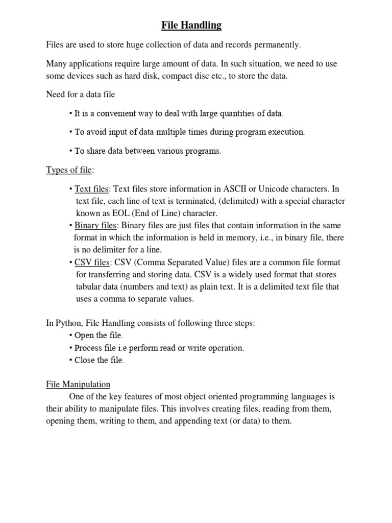 Ch5 File Handling | Download Free PDF | Computer File | Comma Separated Values