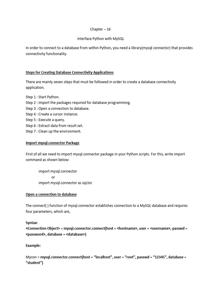 CH 16 Interface Python With Mysql | PDF | Databases | My Sql