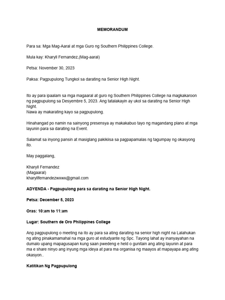 Memorandum and Adyenda | PDF