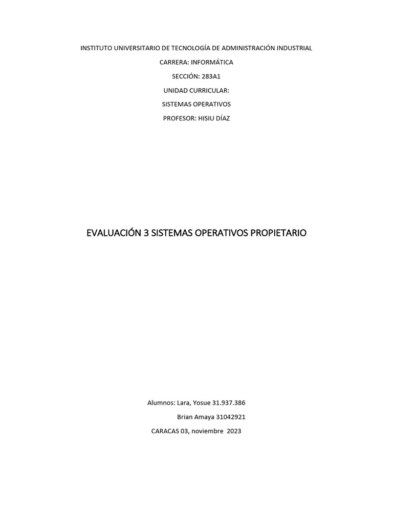 Yl-31937386-Ba-31042921-28a1-Evaluación 3 Sistemas Operativos Propietario | Descargar gratis PDF ...