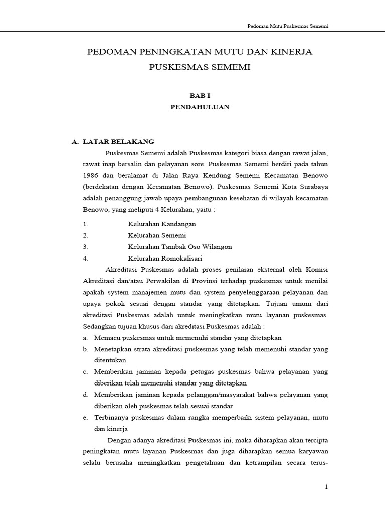 Pedoman Mutu Puskesmas Sememi | PDF